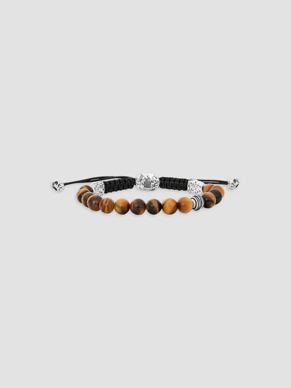 John Varvatos Wrap Sterling & Tiger Eye Skull Cord Bracelet