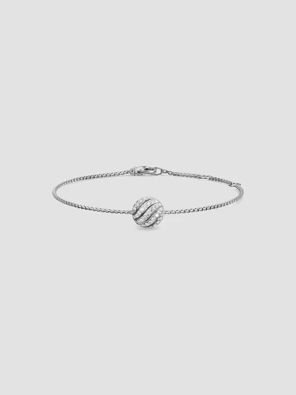 David Yurman Sculpted Cable Center Station Chain Bracelet In Sterling With Diamonds, 10mm - Silver