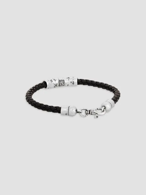 John Varvatos Artisan Logo-detail Sterling Leather Braided Bracelet - Silver
