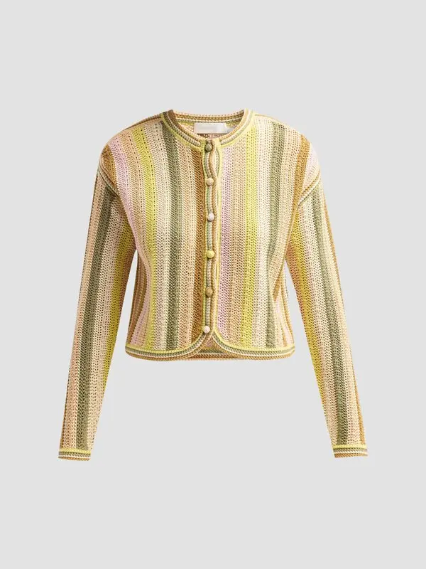 Zimmermann Indra Striped Crochet Cotton Cardigan