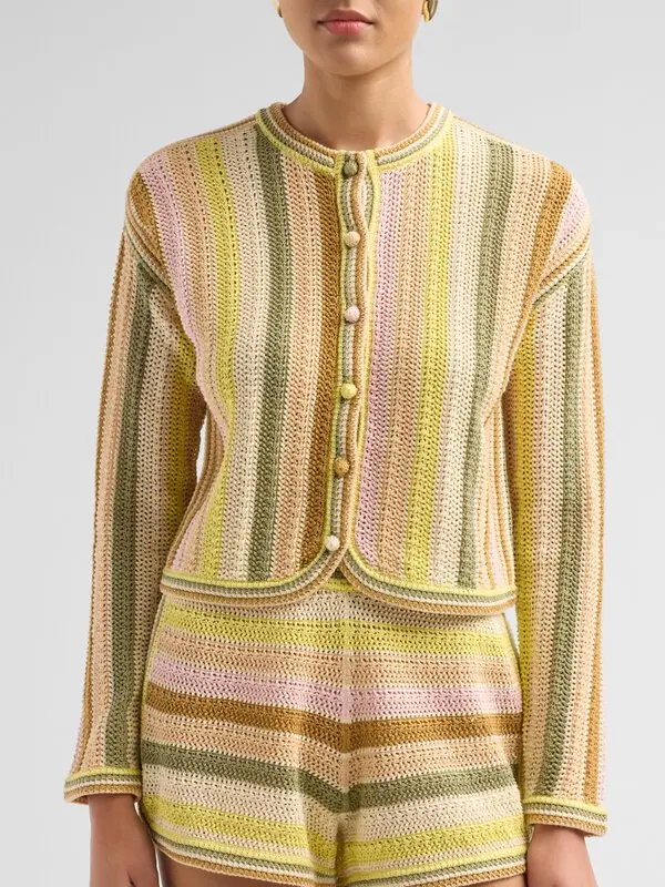 Zimmermann Indra Striped Crochet Cotton Cardigan