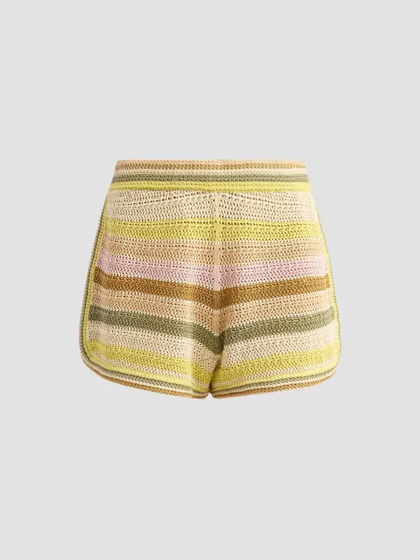 Zimmermann Indra Stripe Crochet Cotton Shorts