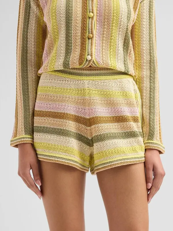 Zimmermann Indra Stripe Crochet Cotton Shorts