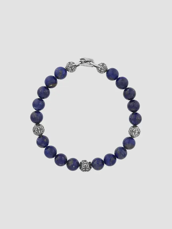 John Varvatos Gothic Sterling Silver & Lapis Lazuli Beaded Bracelet