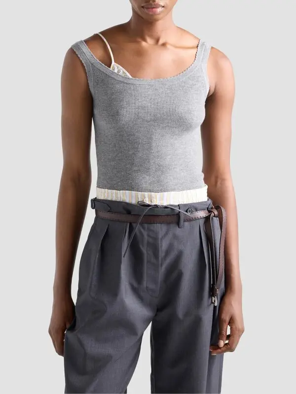 Prada Ribbed Knit Cashmere Tank Top