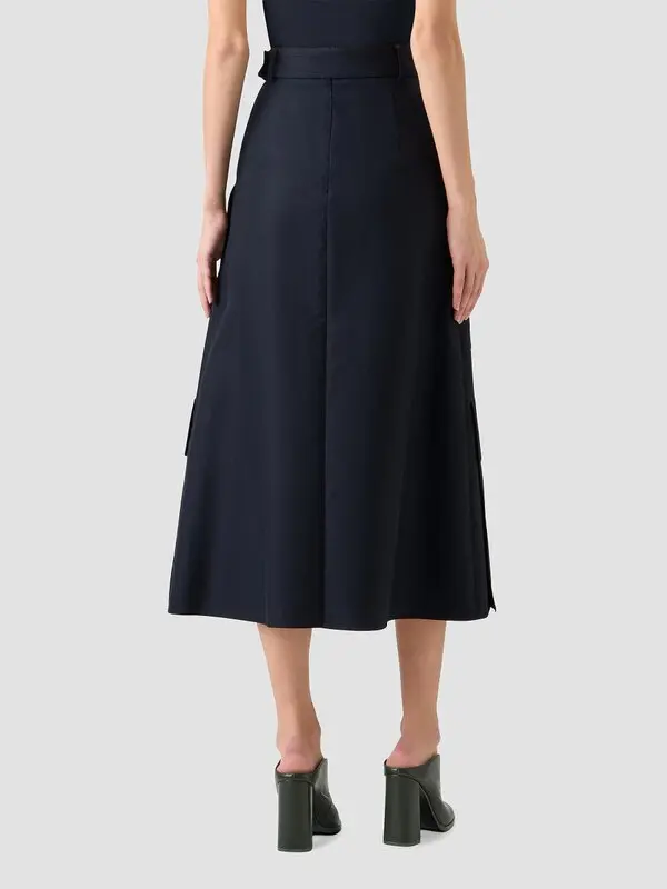 Akris Poplin A-line Belted Cargo Midi Skirt