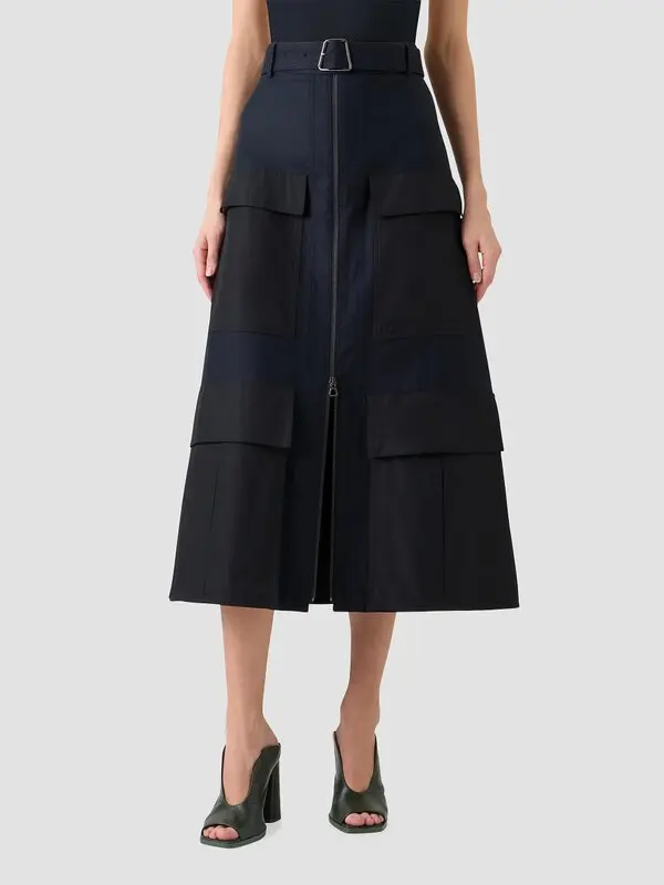 Akris Poplin A-line Belted Cargo Midi Skirt