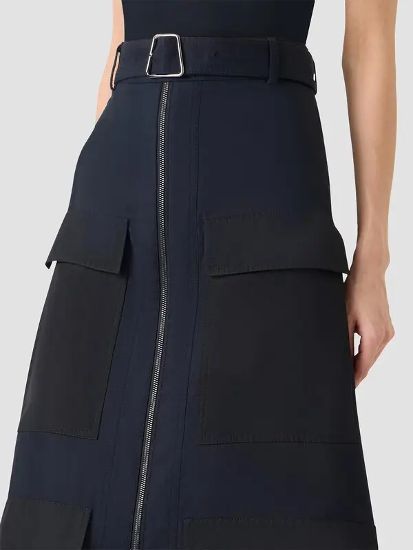 Akris Poplin A-line Belted Cargo Midi Skirt