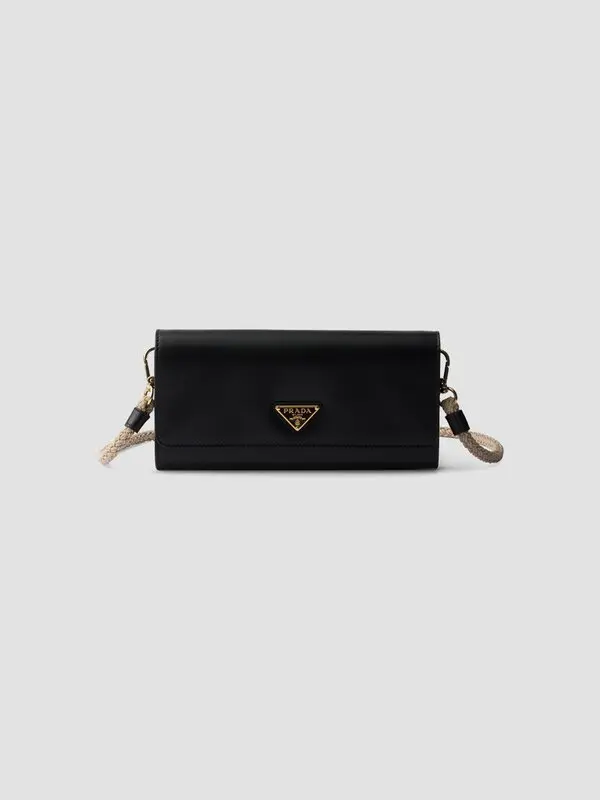 Prada Leather Wallet With Shoulder Strap - Black