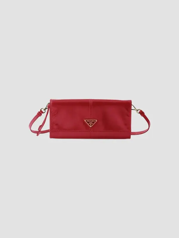 Prada Leather Wallet With Shoulder Strap - Red
