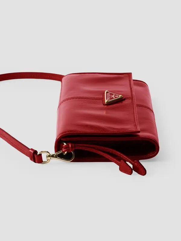 Prada Leather Wallet With Shoulder Strap - Red