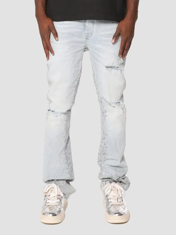 PURPLE BRAND Monogram Reworked Flare Jeans - Light Indigo