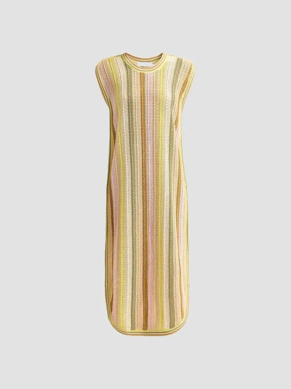 Zimmermann Indra Striped Crochet Cotton Midi Dres - Multi