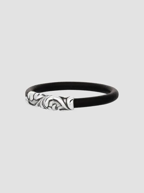 John Varvatos Gothic Leather & Sterling Silver Bracelet - Grey