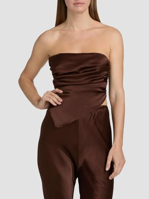LAMARQUE Baila Strapless Satin Scarf Top - Brown