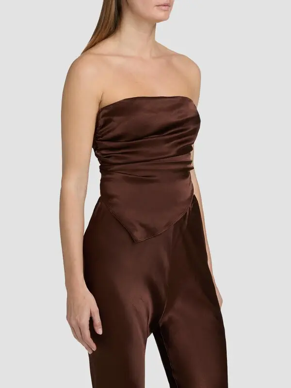 LAMARQUE Baila Strapless Satin Scarf Top - Brown