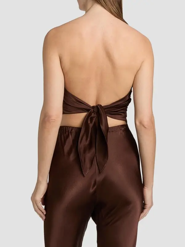 LAMARQUE Baila Strapless Satin Scarf Top - Brown