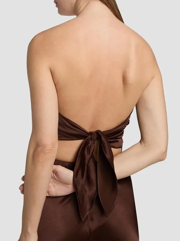 LAMARQUE Baila Strapless Satin Scarf Top - Brown