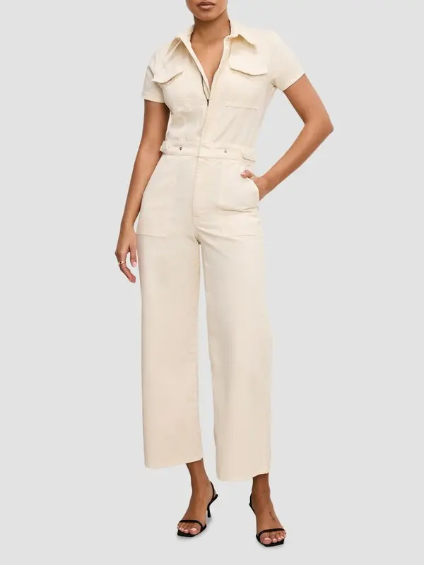 Good American Fit For Success Twill Palazzo Crop Jumpsuit