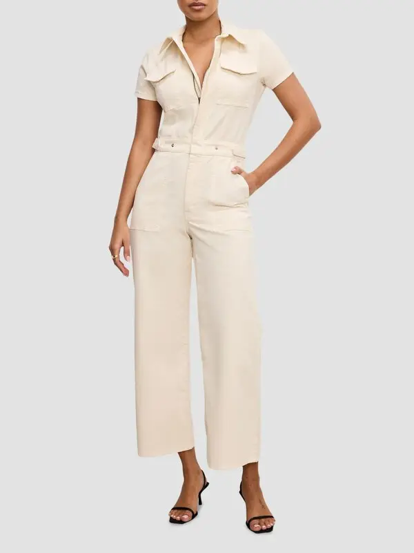 Good American Fit For Success Twill Palazzo Crop Jumpsuit