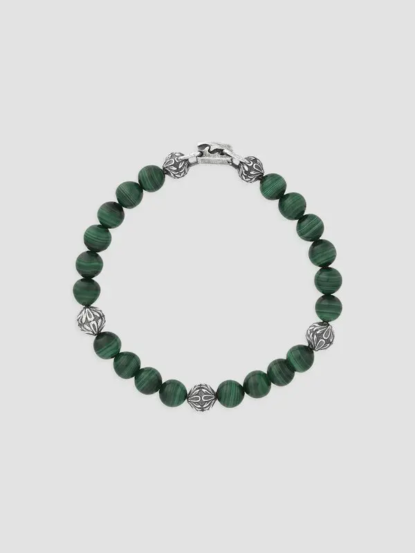 John Varvatos Gothic Sterling & Malachite Beaded Bracelet