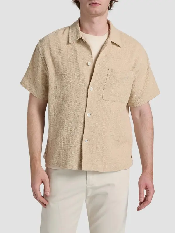 FRAME Open Weave Short-sleeve Button-front Shirt