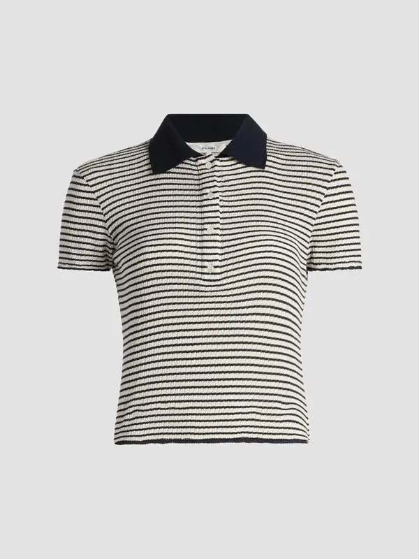 FRAME The Pointelle Striped Knit Polo Shirt