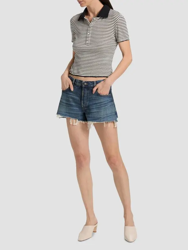 FRAME The Pointelle Striped Knit Polo Shirt