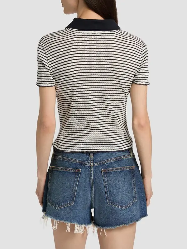FRAME The Pointelle Striped Knit Polo Shirt