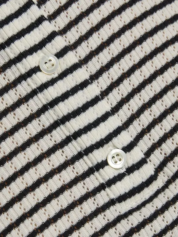 FRAME The Pointelle Striped Knit Polo Shirt