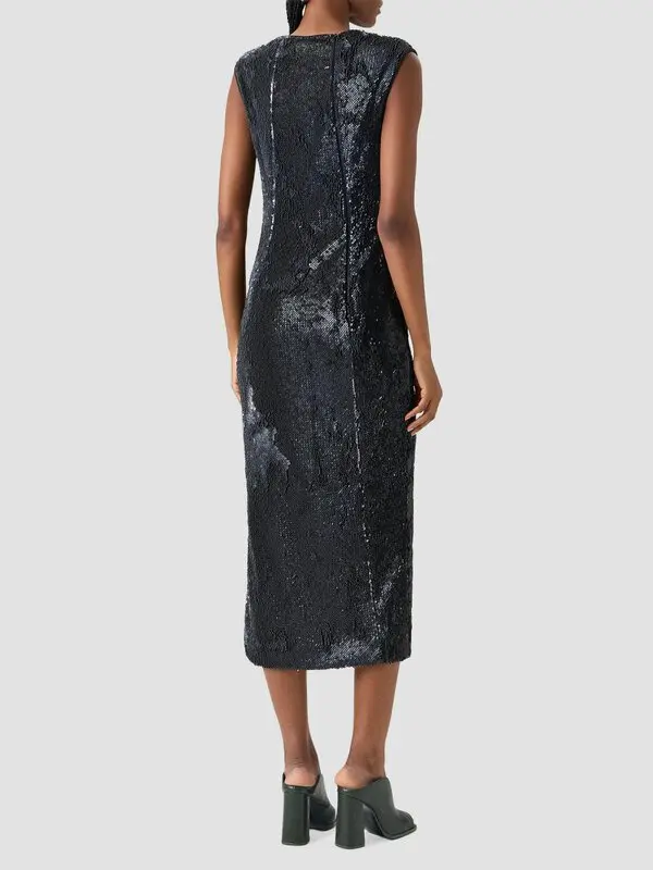Akris Sequined Crewneck Midi Dress