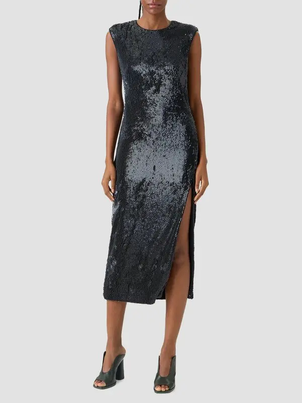 Akris Sequined Crewneck Midi Dress
