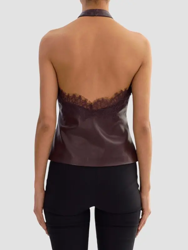 LAMARQUE Ginny Faux Leather Lace-trim Halter Top