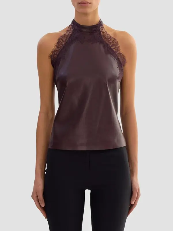 LAMARQUE Ginny Faux Leather Lace-trim Halter Top