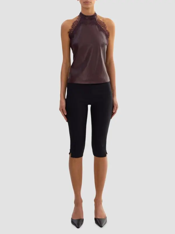 LAMARQUE Ginny Faux Leather Lace-trim Halter Top - Vamp