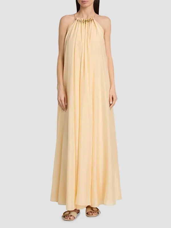 Zimmermann Aster Gathered Bead Silk Maxi Dress