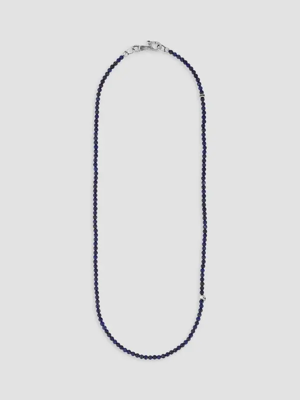 John Varvatos Skull Sterling & Lapis Beaded Necklace