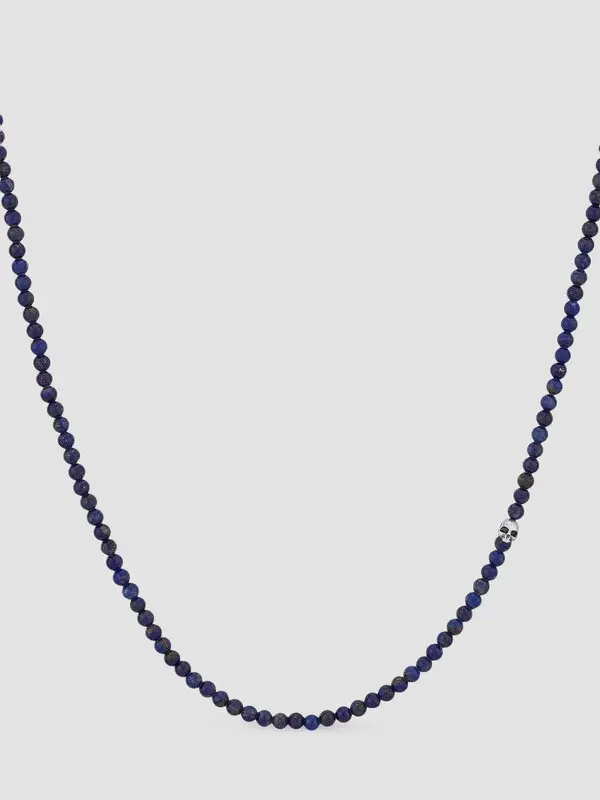 John Varvatos Skull Sterling & Lapis Beaded Necklace