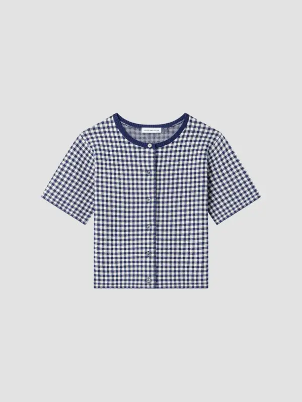 Good American The Keepsake Cardigan - Navy Gingham