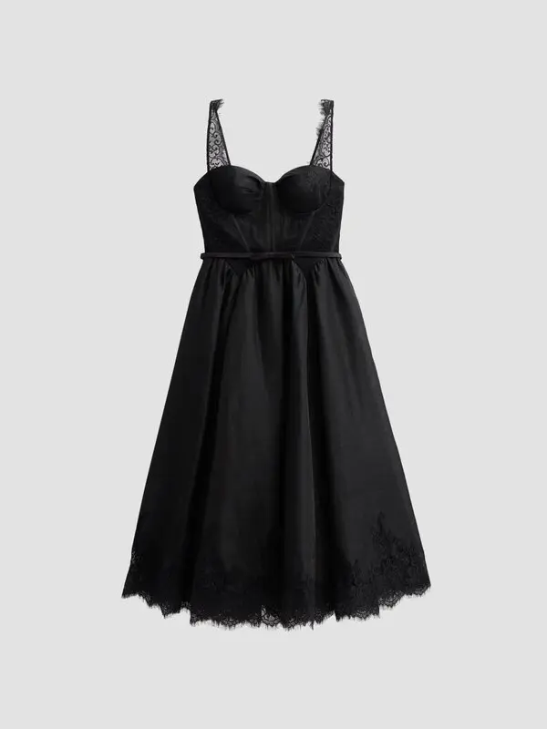 Zimmermann Valiant Linen-silk Lace-trim Midi Dress - Black