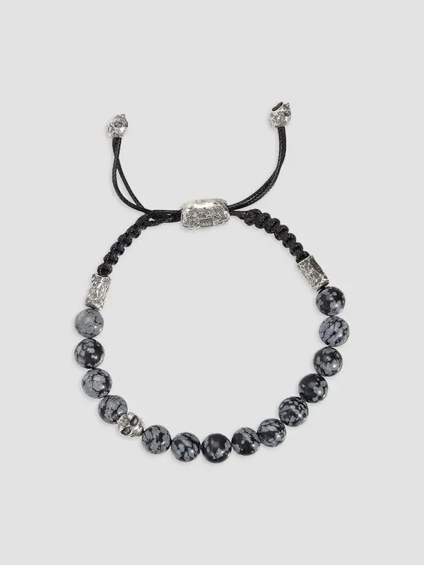 John Varvatos Skull Sterling & Obsidian Beaded Slider Bracelet
