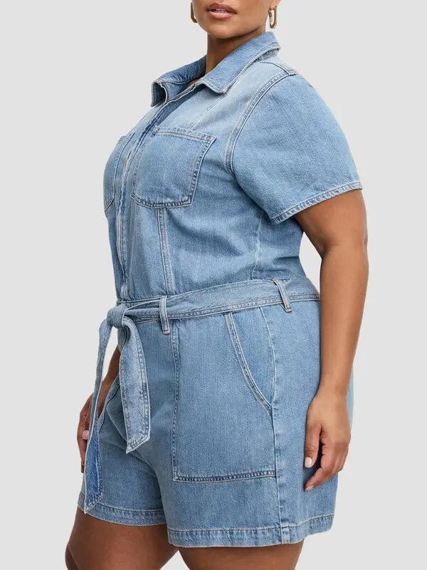 Good American Fit For Success Lite Linen Denim Romper