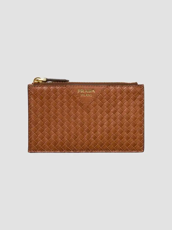 Prada Woven Madras Leather Card Holder - Brown