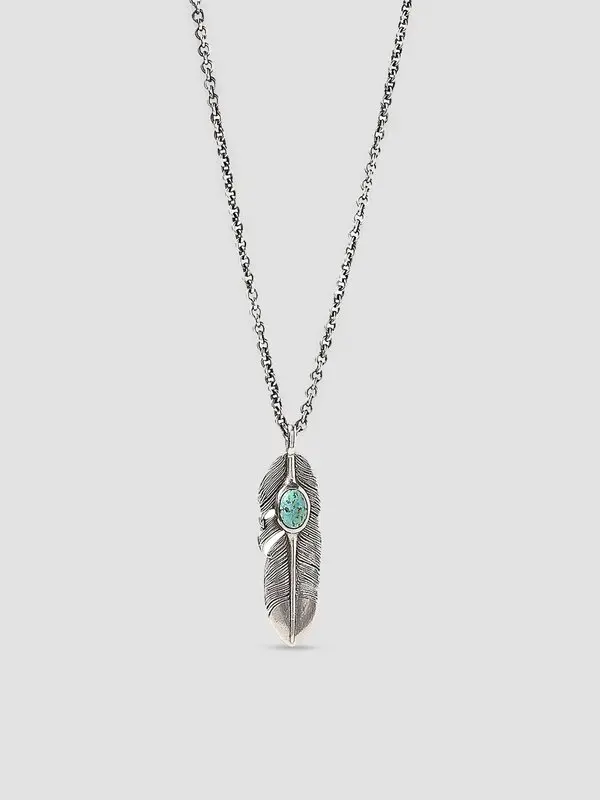 John Varvatos Raven Sterling & Turquoise Feather Pendant Necklace