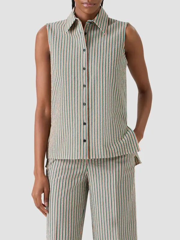 Akris Seersucker Striped Cotton Blouse
