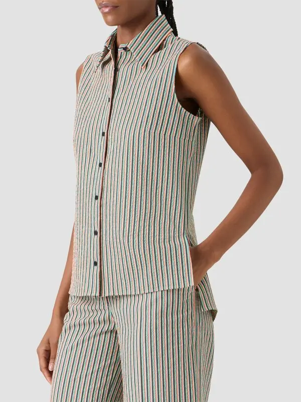 Akris Seersucker Striped Cotton Blouse