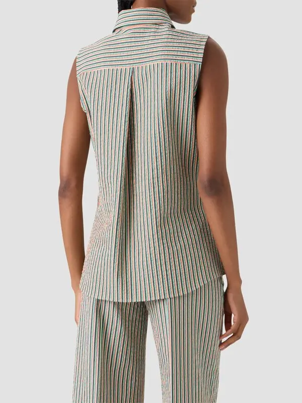 Akris Seersucker Striped Cotton Blouse