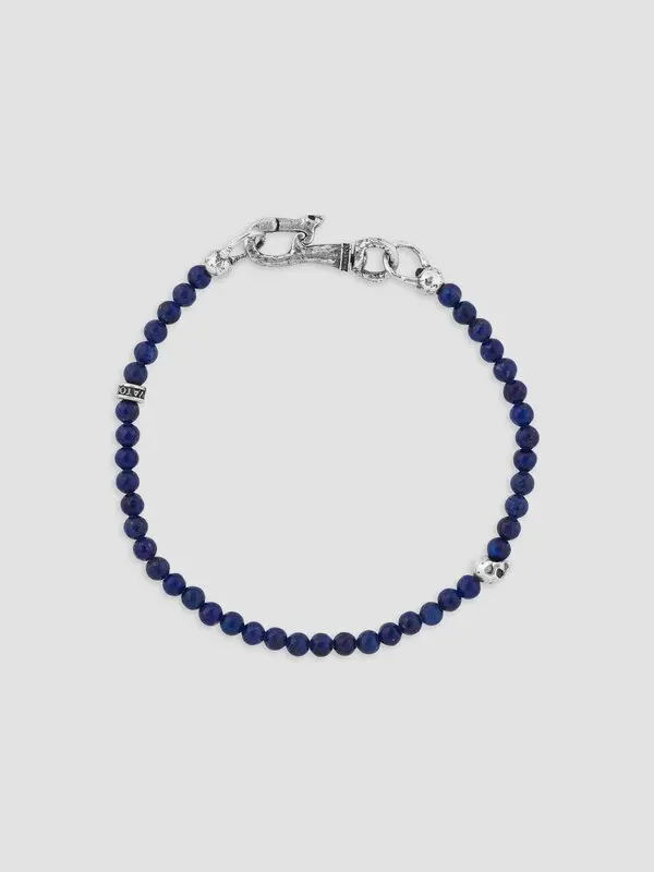 John Varvatos Skull Sterling & Lapis Beaded Bracelet