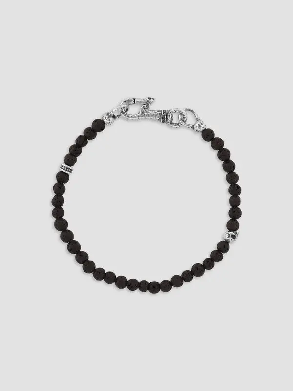 John Varvatos Skull Sterling & Lava Stone Beaded Bracelet