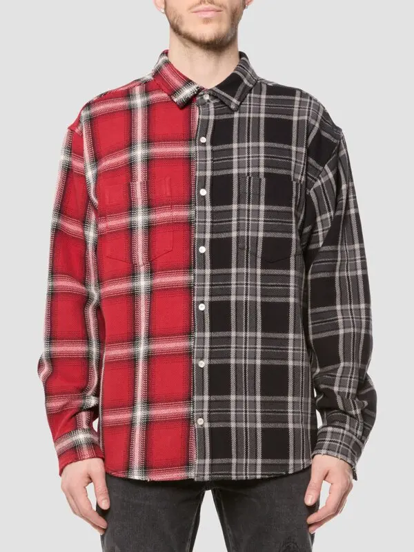 PURPLE BRAND Spliced Two-tone Flannel Shirt - Multi